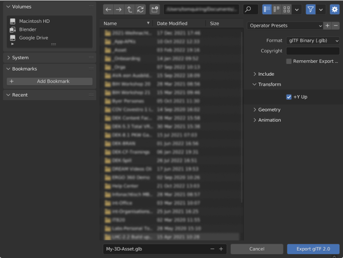 Export 3D models as glTF / glb
